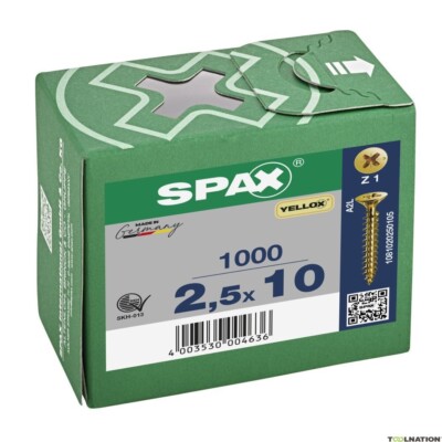 Spax Pozi Yellow Countersunk Pozi Wood Screws 2.5 x 10 box of 1000 ...
