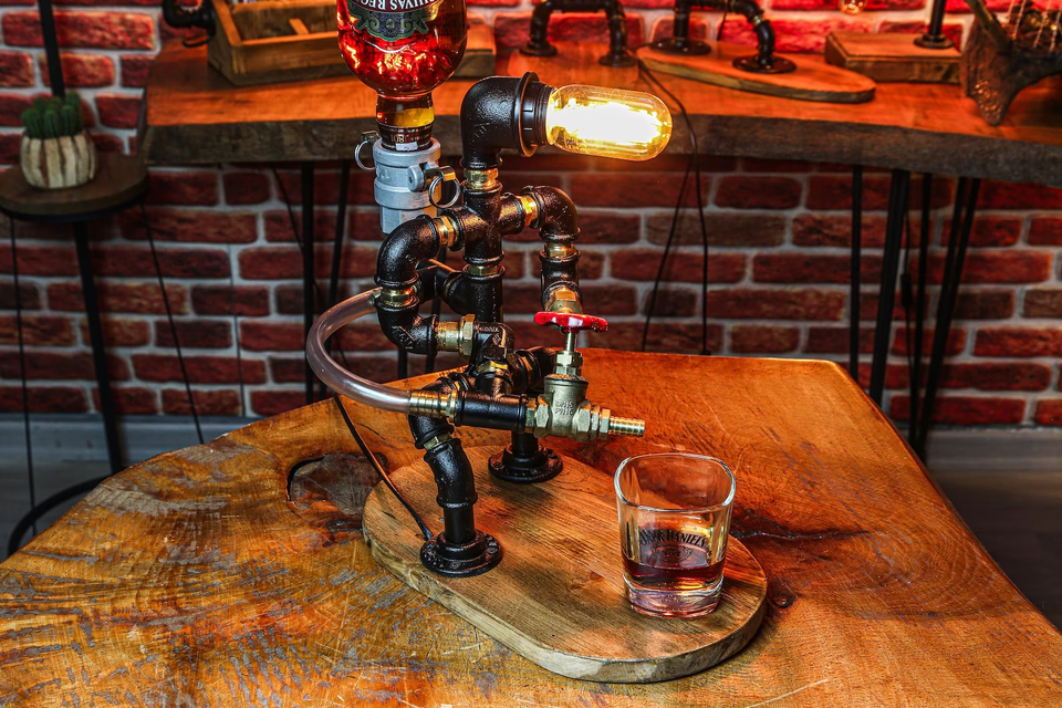 Steampunk Alcohol Dispenser, Handmade Industrial pipe Bar nightstand ...