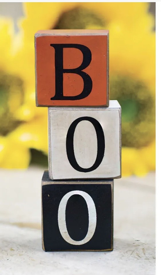 3 Piece BOO Halloween Wood Blocks DISTRESSED Shelf Sitters Primitive | eBay