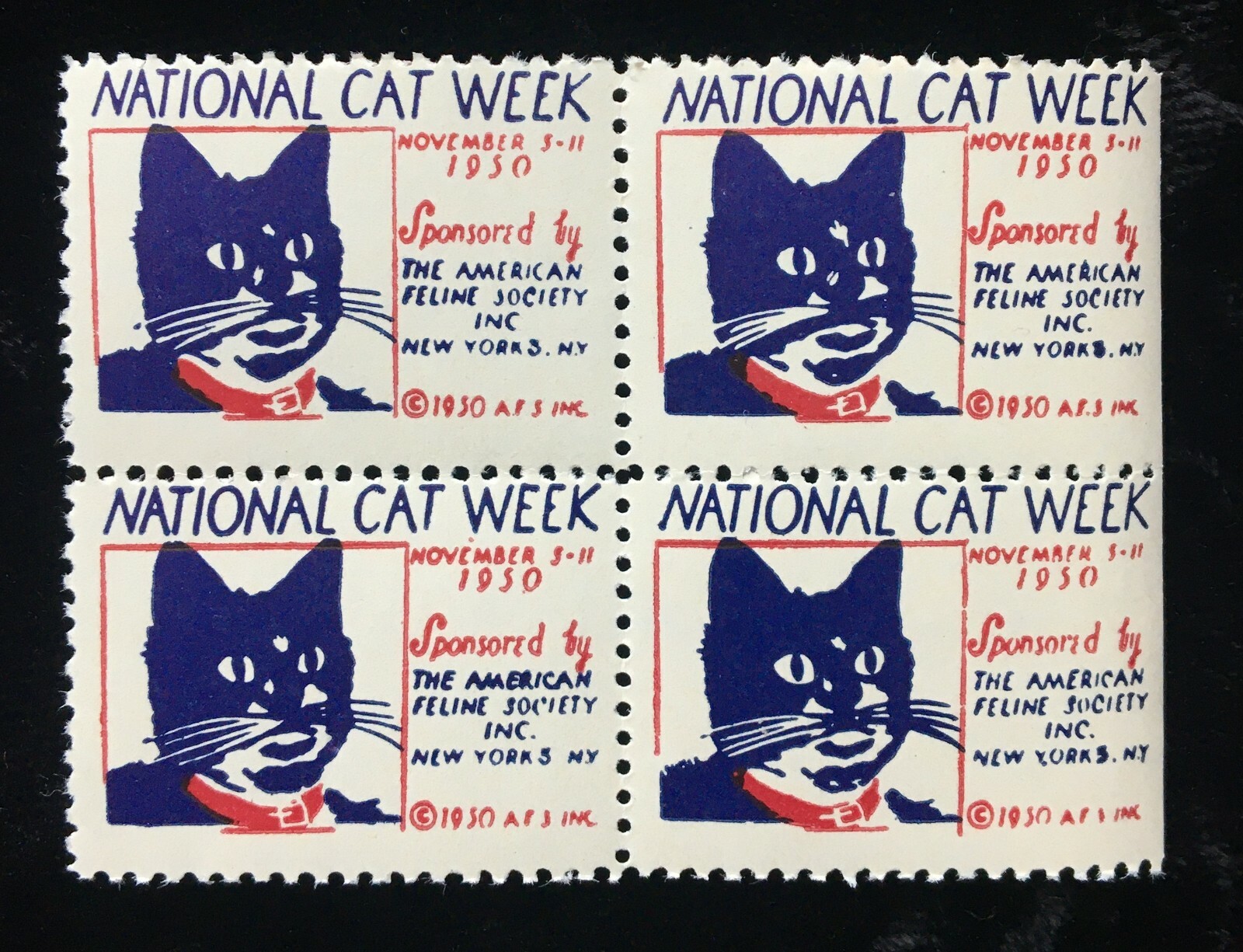 NATIONAL CAT WEEK_ORIGINAL1950 POSTER STAMP_AMERICAN FELINE SOCIETY ...