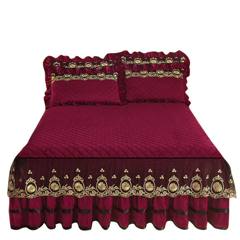 Solid Lace Velvet Bed Sheet Set Queen King Size Bedspreads Vintage ...