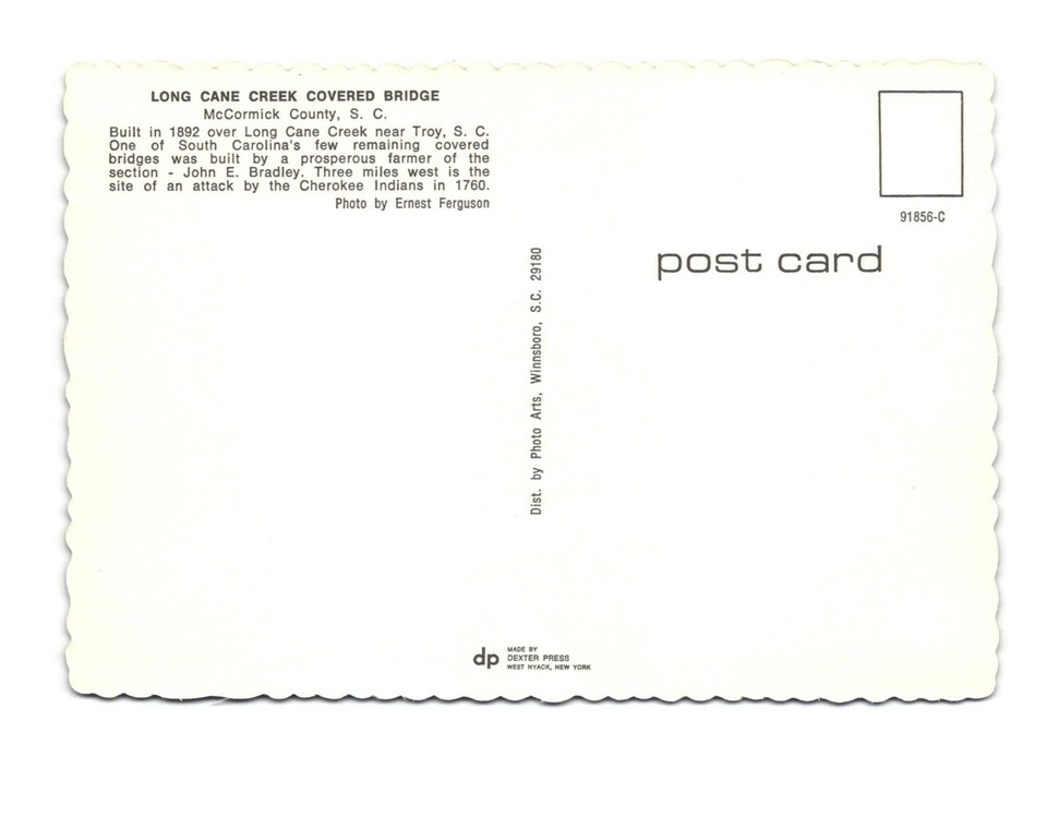 Lake Cane Creek Covered Bridge McCormick County South Carolina VTG ...