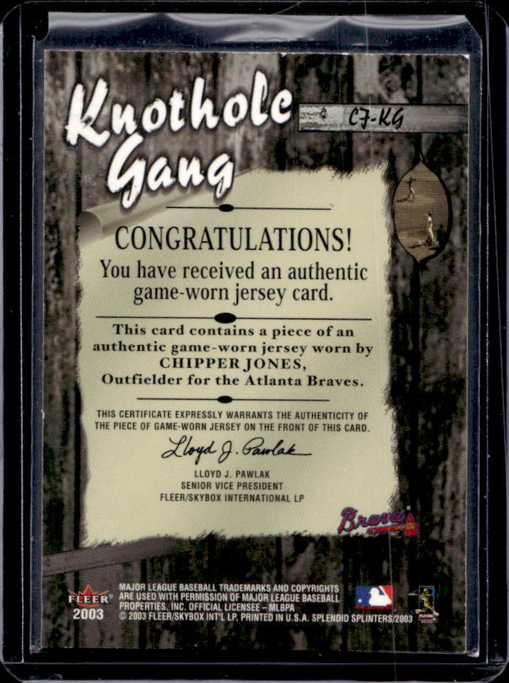 2003 Fleer Splendid Splinters Chipper Jones Knothole Gang Game Jersey # ...