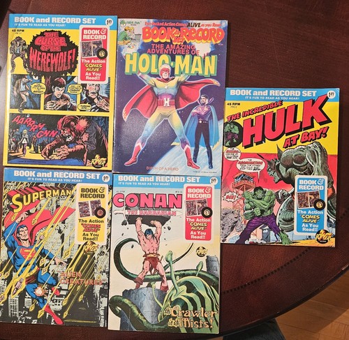 Lot of 5 Vinyl Power Records and Book Superman,Hulk,Conan,Werewolf ...