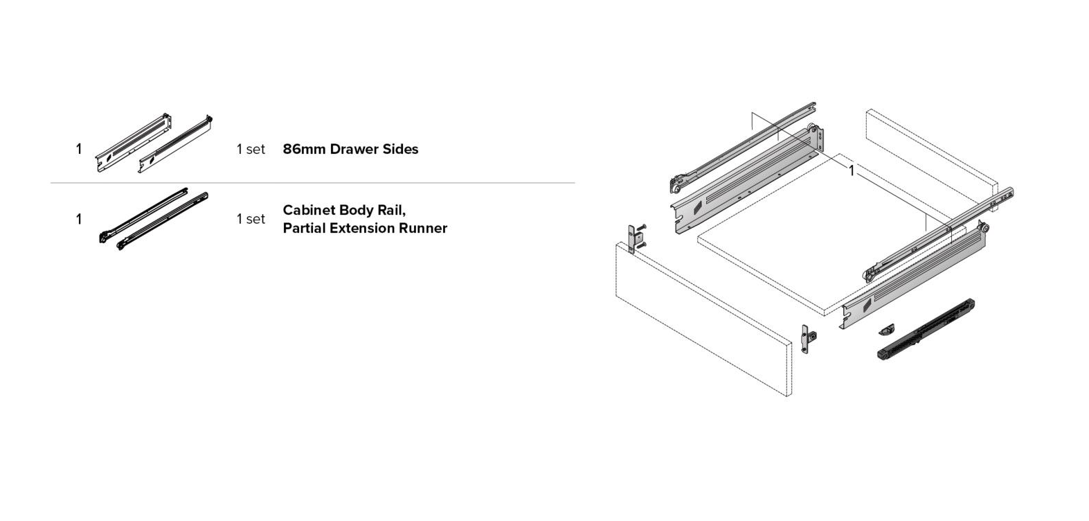 Hettich MultiTech Drawer Set - White 25kg (Front Connectors incl ...
