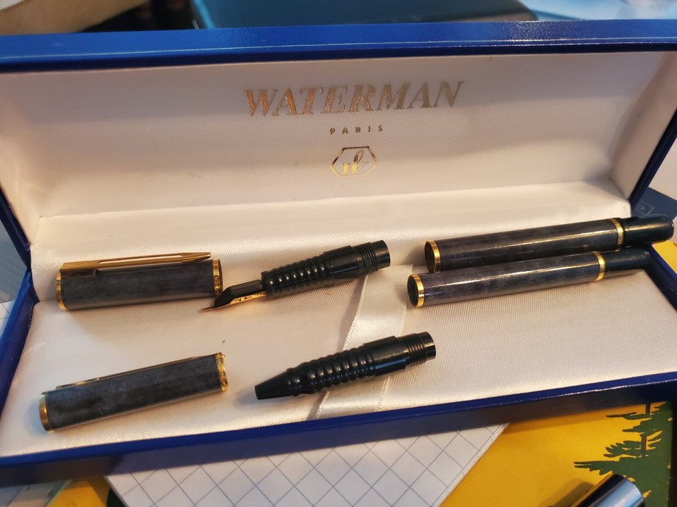 VINTAGE WATERMAN GREEN T/SHELL FOUNTAIN PEN & BALLPOINT CASED SET | eBay