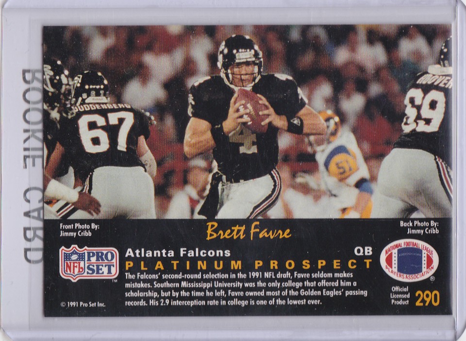 BRETT FAVRE RC 1991 Pro Set Platinum ROOKIE CARD Farve Football GREEN ...