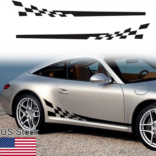 For Porsche 911 Black Racing Flag Checker Side Skirt Stripe Vinyl Decal ...