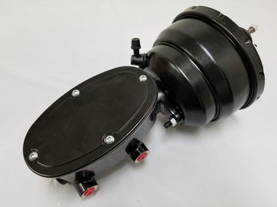 7" Dual BLACK Universal Power Brake Booster Oval Tandem Master Cylinder ...