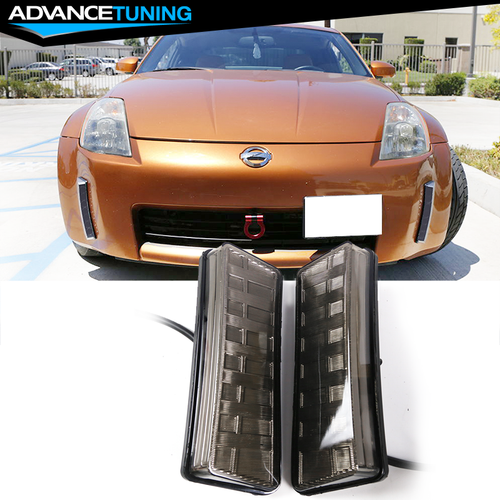 Fits 03-05 Nissan 350Z Front Bumper Smoked LED DRL Reflector Fog Lights ...