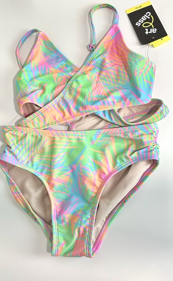NewGirls Bathing Suit, Art Class- Size Large 10/12 Floral Pastel Two ...