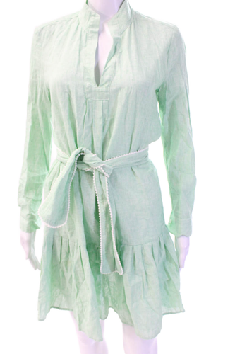 Tuckernuck Women Green Shirt Dress High Neck Long Sleeve Tie Size XS | eBay