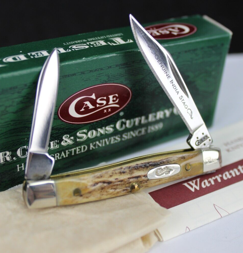 CASE XX 5233 SS pocket knife STAG 2 blades 2003 2 5/8” BOX PAPERS USA ...