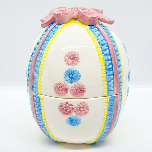 Vintage Geo Z Lefton Music Box Easter Egg Trinket Pink Bow Blue Yellow ...