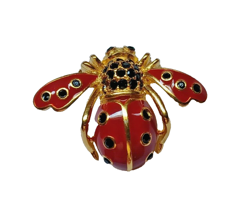 Vintage Signed Joan Rivers Red Enamel & Black Crystal Ladybug Brooch | eBay