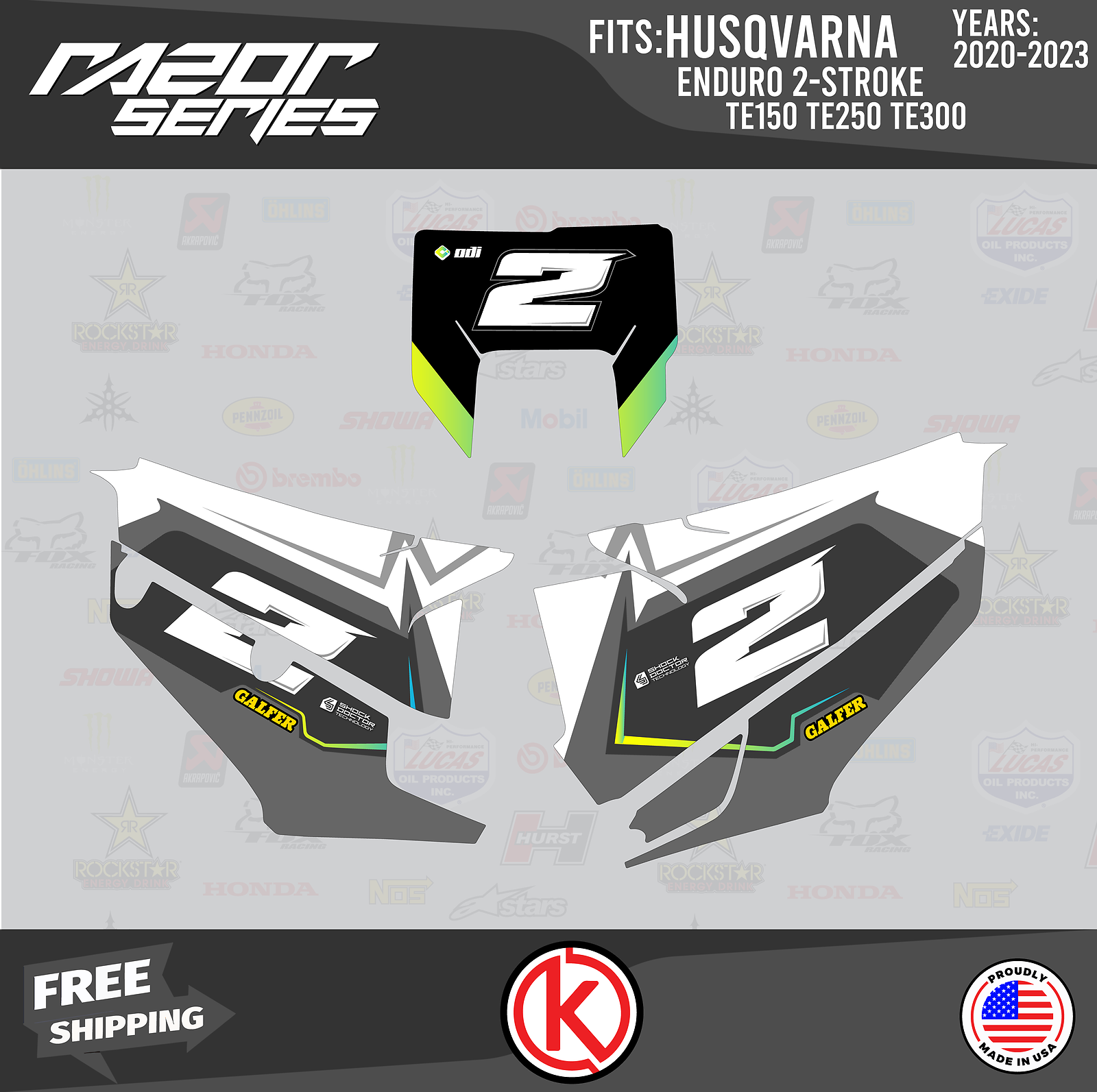 Graphics Kit for Husqvarna TE150 TE250 TE300 2020-2023 Razor-Lime | eBay