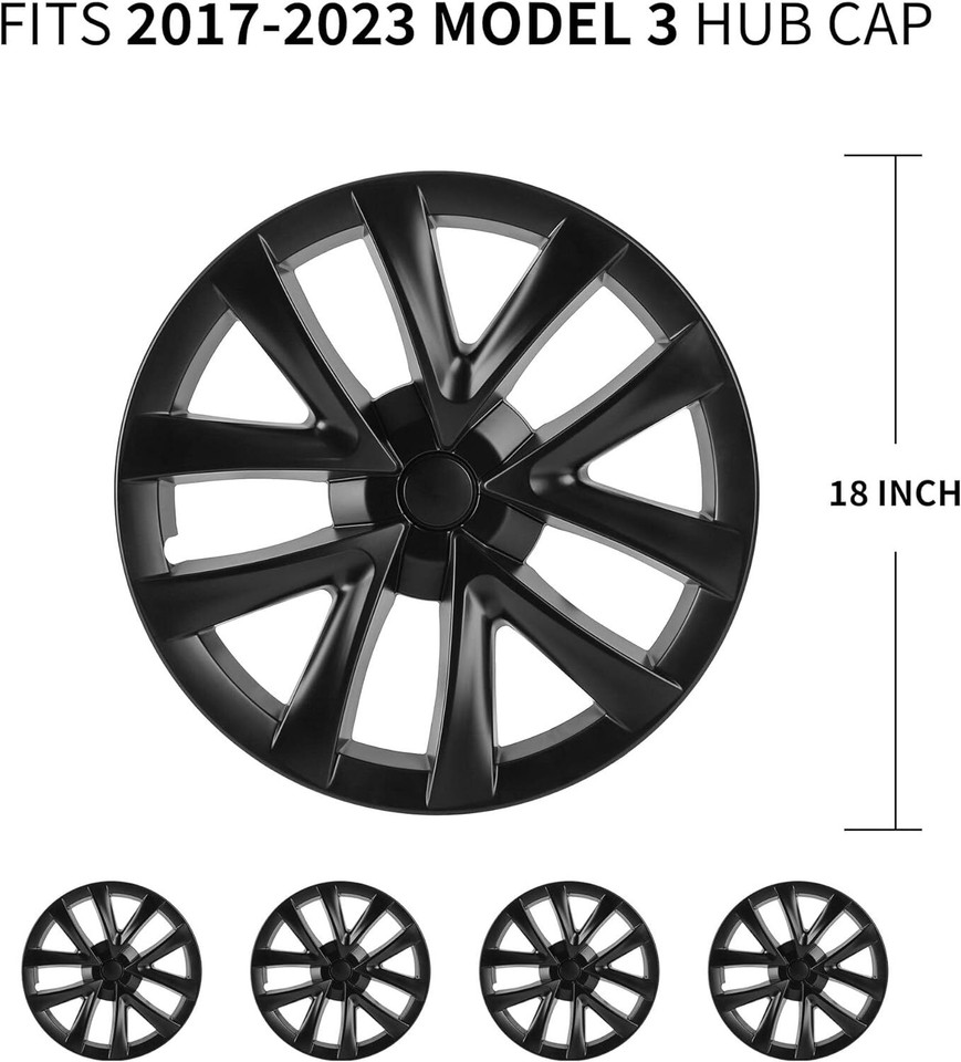 4PCS Tesla Model 3 Hubcaps 18 Inch Matte Black Basde on Model S Plaid ...
