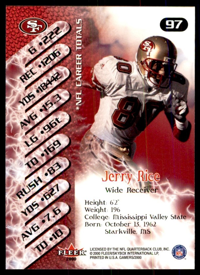 2000 Fleer Gamers Jerry Rice Football Cards #97 | eBay