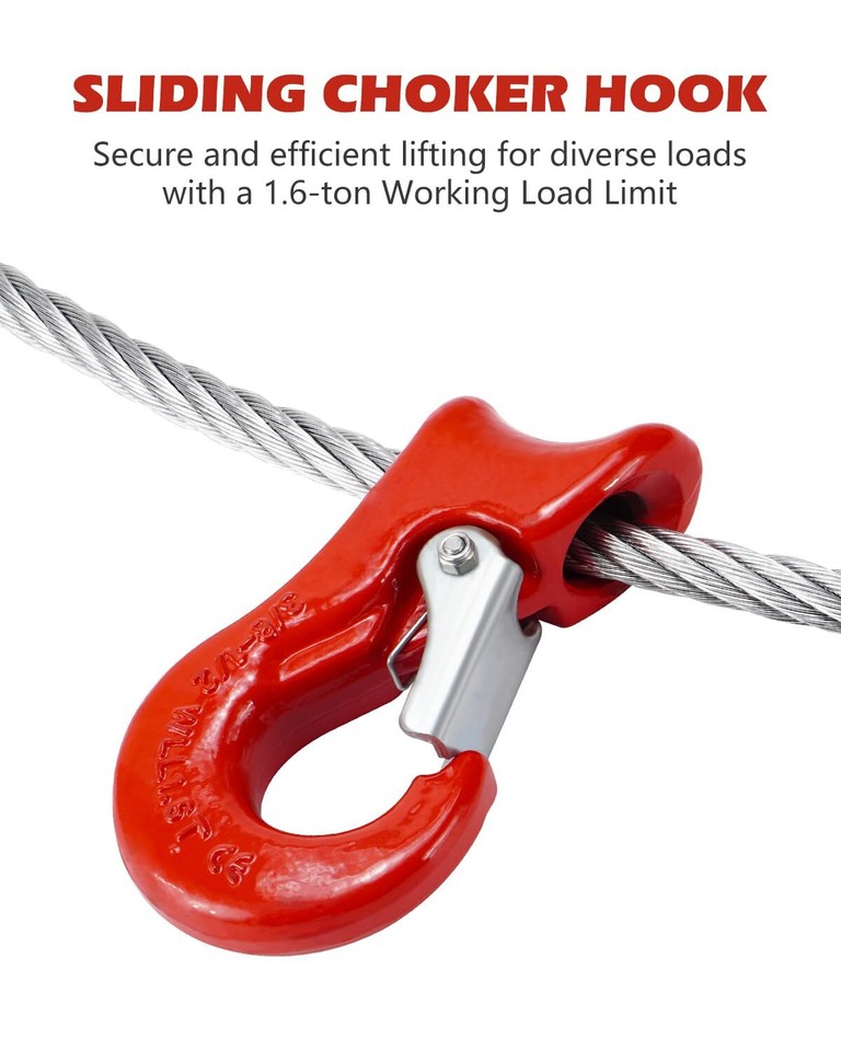 Single Leg Wire Rope Sling Choker 2.5T/5500Lbs 8.2 FT RIGGING CABLE ...