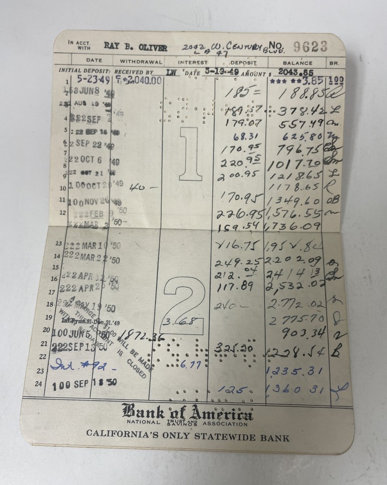 Bank of America Savings Account Deposit Book Bank Log 1950 | eBay