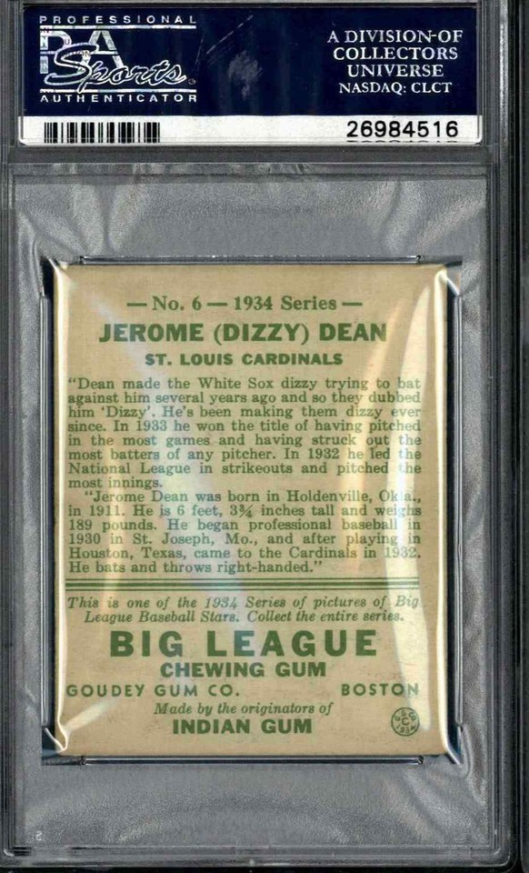 1934 Goudey #6 Dizzy Dean - PSA 4 | eBay