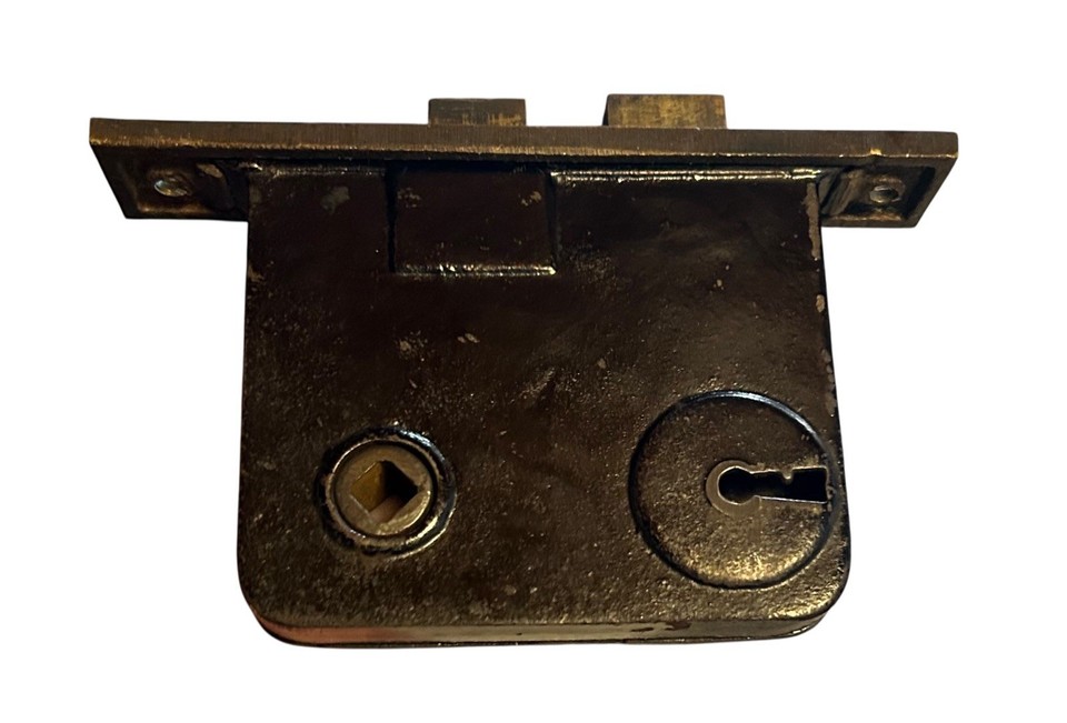 ANTIQUE NORWALK INTERIOR MORTISE DOOR LOCK Painted Brass Face W/Key ...