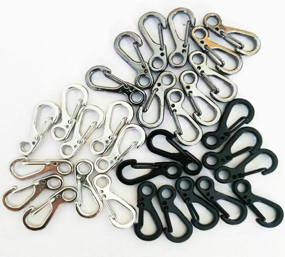 10-100 Pcs X-Small CARABINER CLIPS Clip Keyring SNAP HOOKS 25mm BLACK ...