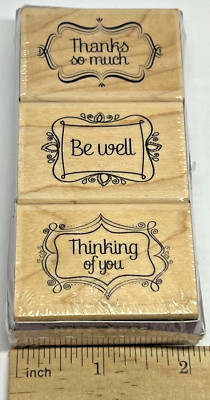NEW Set of 3 Thanks Get Well Thinking of You Saying Wood Rubber Block ...