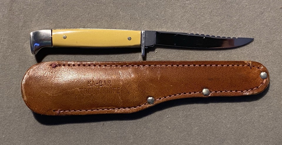 KA-BAR CUTLERY CO COMPOSITE FIXED BLADE TROUT FISHING KNIFE INLAID W ...