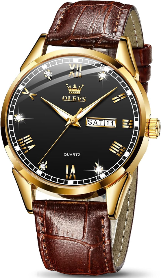 Amazon Watches,Brown Leather Watch for Men,Men Day Date Watch,Men'S ...