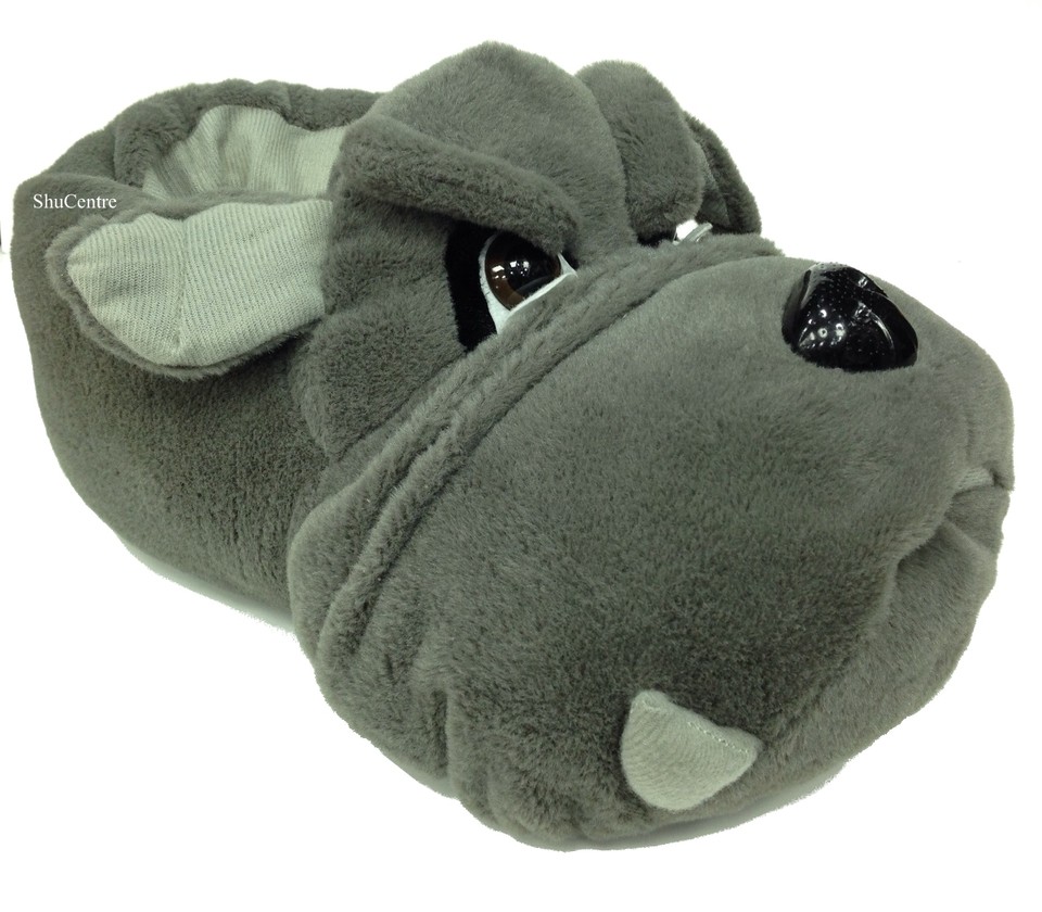 Mens Womens Kids Novelty Funny Shuby Do Dog Slippers Grey Brown ...