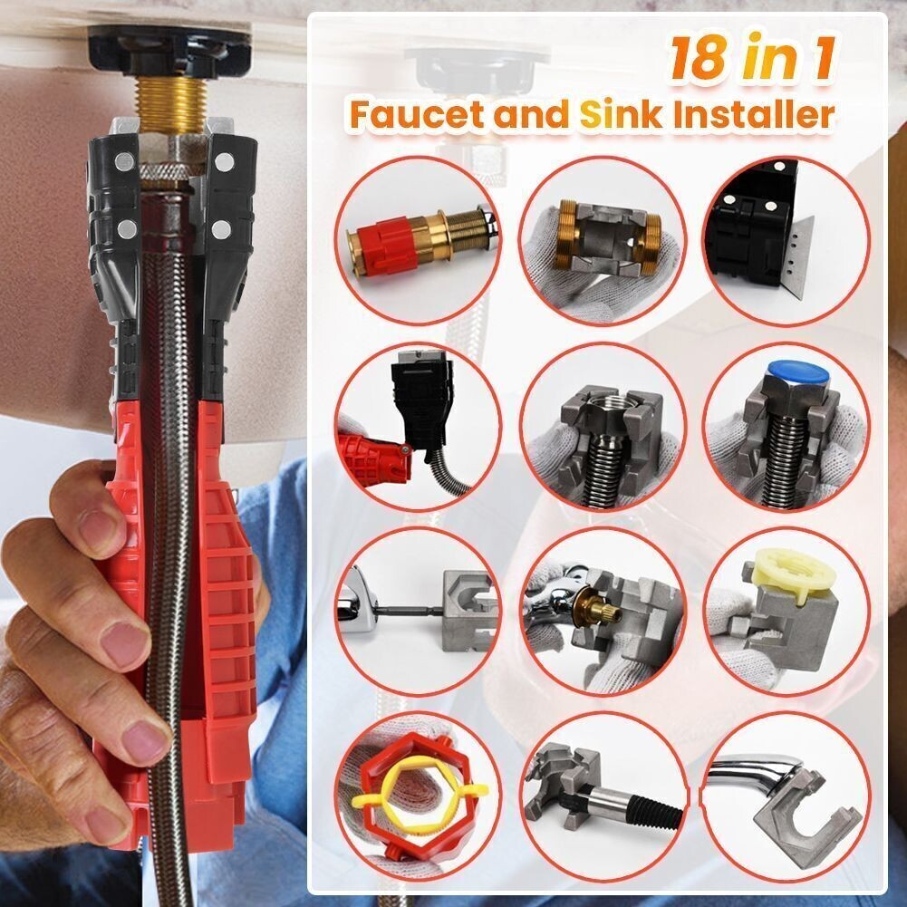 18 IN1 Multifunction Faucet Sink Basin Installer Pipe Wrench Tap ...