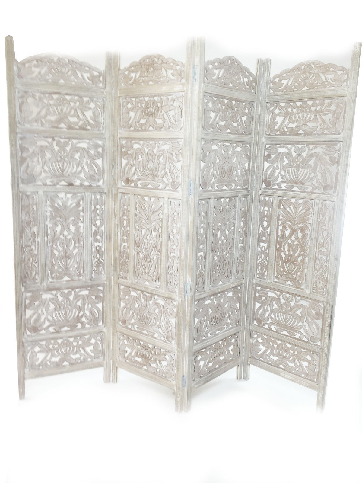 4 Panel Hand Carved Indian Screen Wooden Leaves Design Screen Room ...