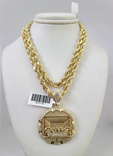 10kt Gold Rope Chain Last Supper Charm Set 18"-30'' Inch 6mm Necklace ...