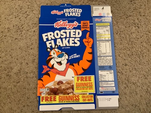 VTG 1992 Kelloggs Frosted Flakes GUINNESS BOOK CUT-OUTS TONY Cereal Box ...