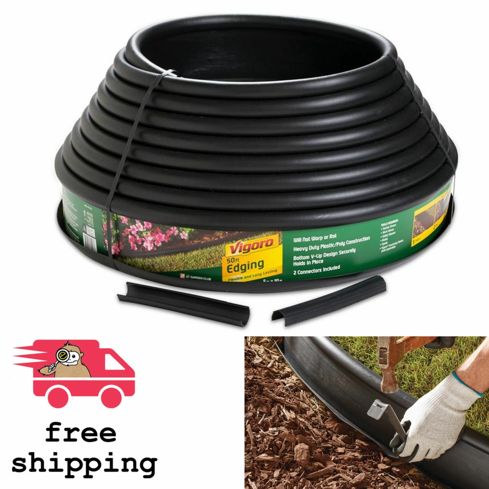 Landscape Edging 50 ft. Black Heavy Duty Plastic Lawn Garden Outdoor ...