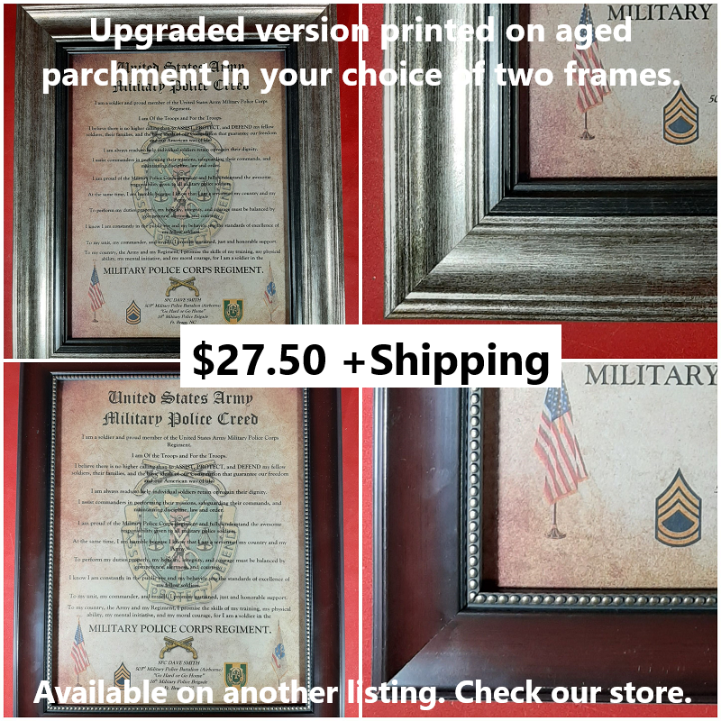 MC-NICE: ARMY Military Police MP Creed ALL UNITS Framed PERSONALIZED | eBay
