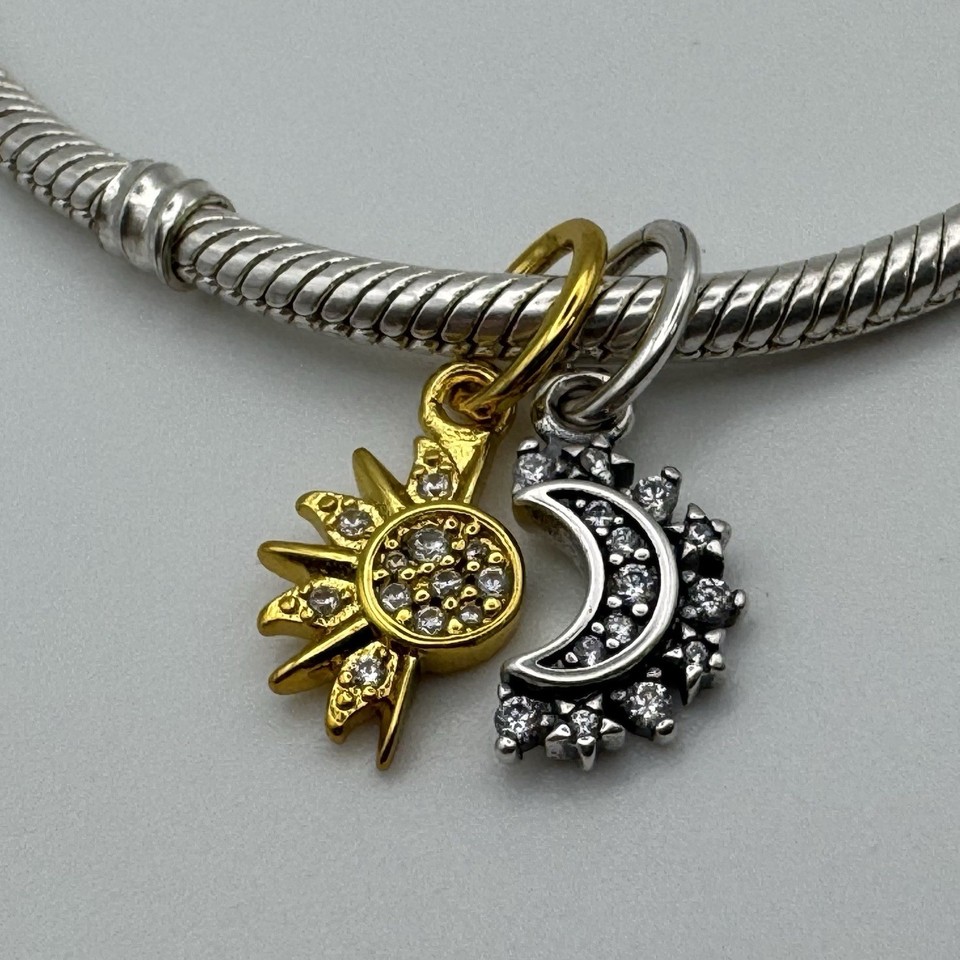 Pandora Sun & Moon Charm – Sterling Silver & 14K Gold Plated | eBay