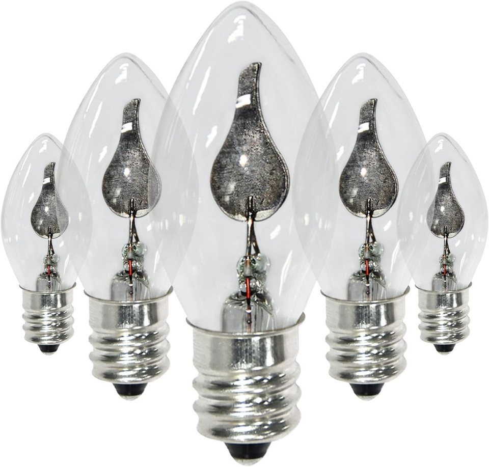 12 Pack C7 Flickering Flame Light Bulbs Small Candle Red | eBay