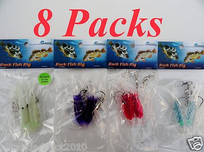 8 packs 3" rock cod rigs two Bulb Squid rigged Fishing Lures 2 x each ...