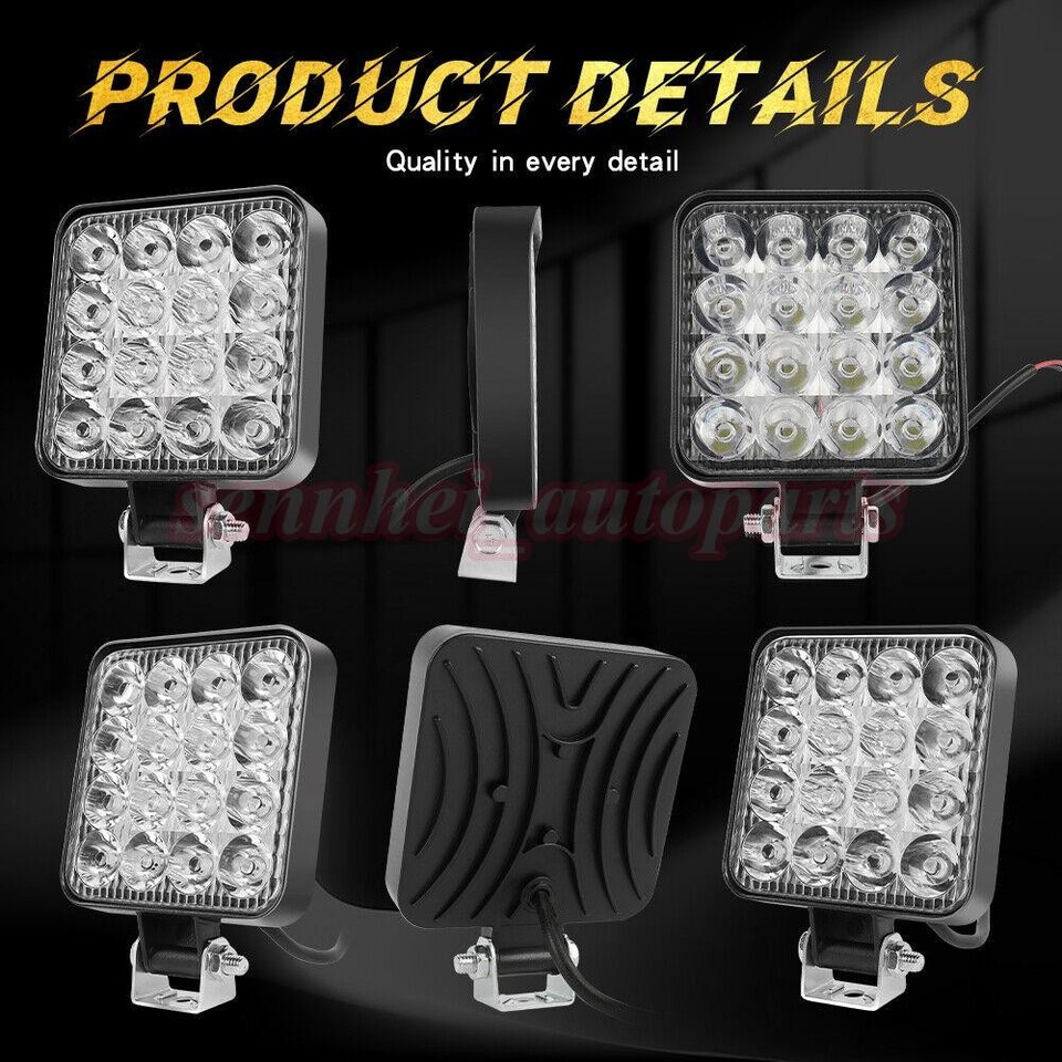 8Pcs 80W LED Work Light Truck OffRoad Tractor Flood Lights 12V Square 4 ...