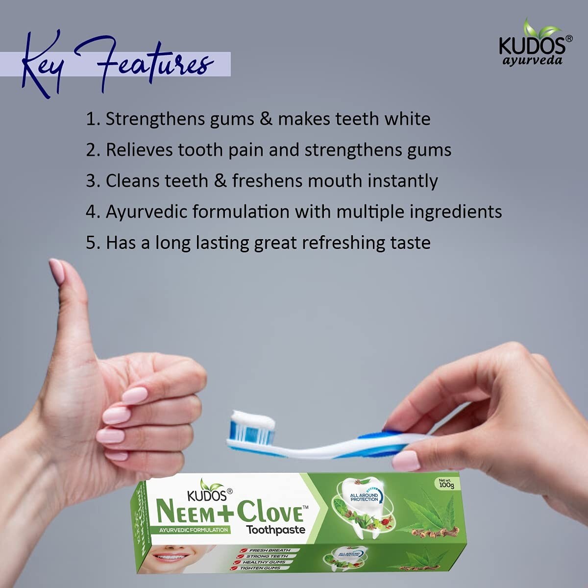 4 x Kudos Neem Clove Toothpaste 100 gm For Daily Use Healthy Gums ...