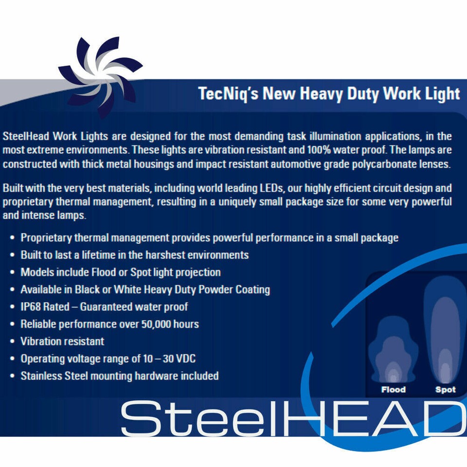 TecNiq SteelHead 6x3x2 Mountable Work Light 6 LED Flood Pattern Lens ...