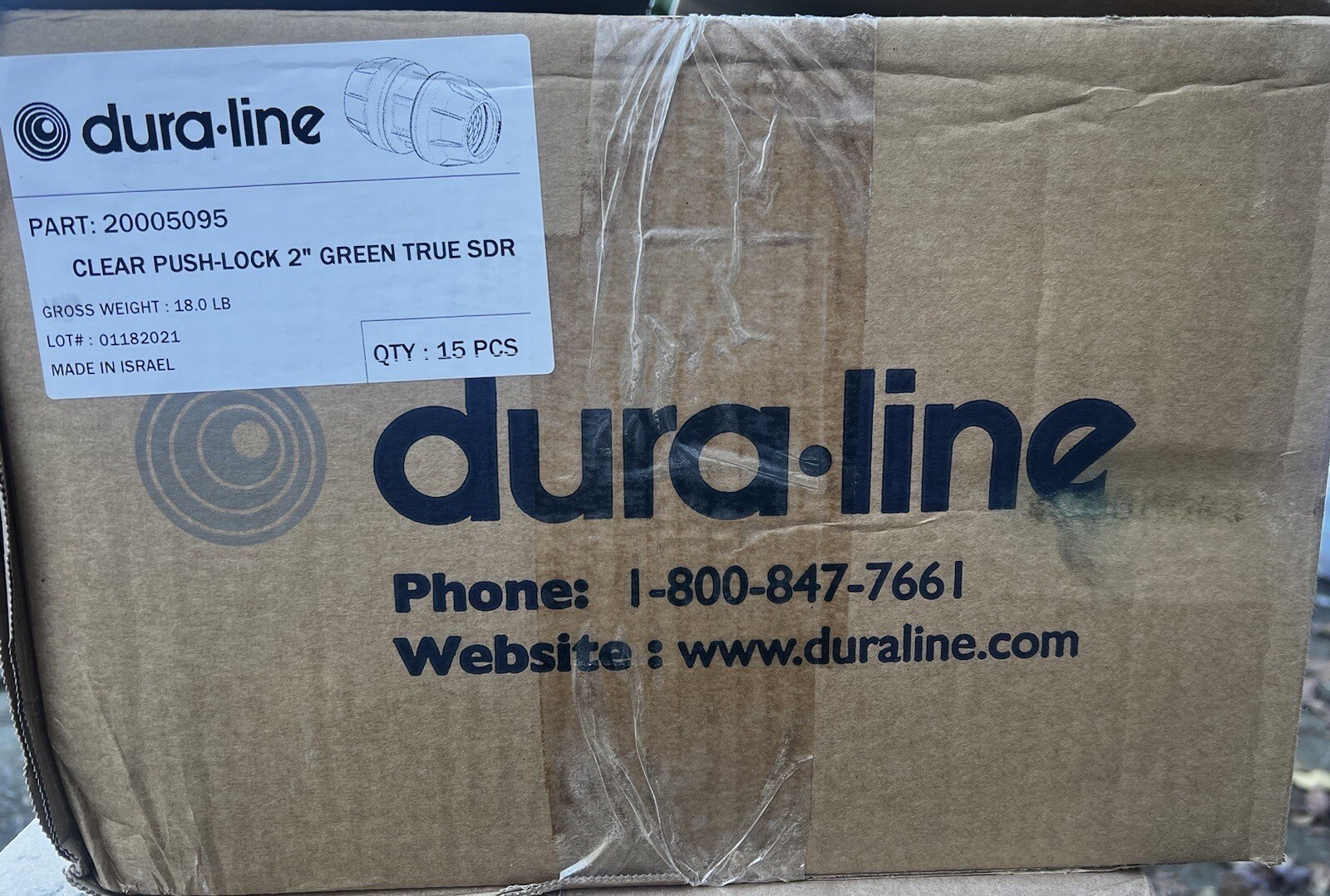 DURA-LINE CLEAR PUSH-LOCK 2 INCH GREEN TRUE SDR COUPLER BOX QTY-15 / ...