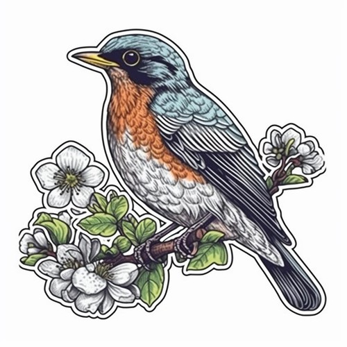 Michigan American Robin bird Apple Blossom flower Vinyl Decal Sticker ...