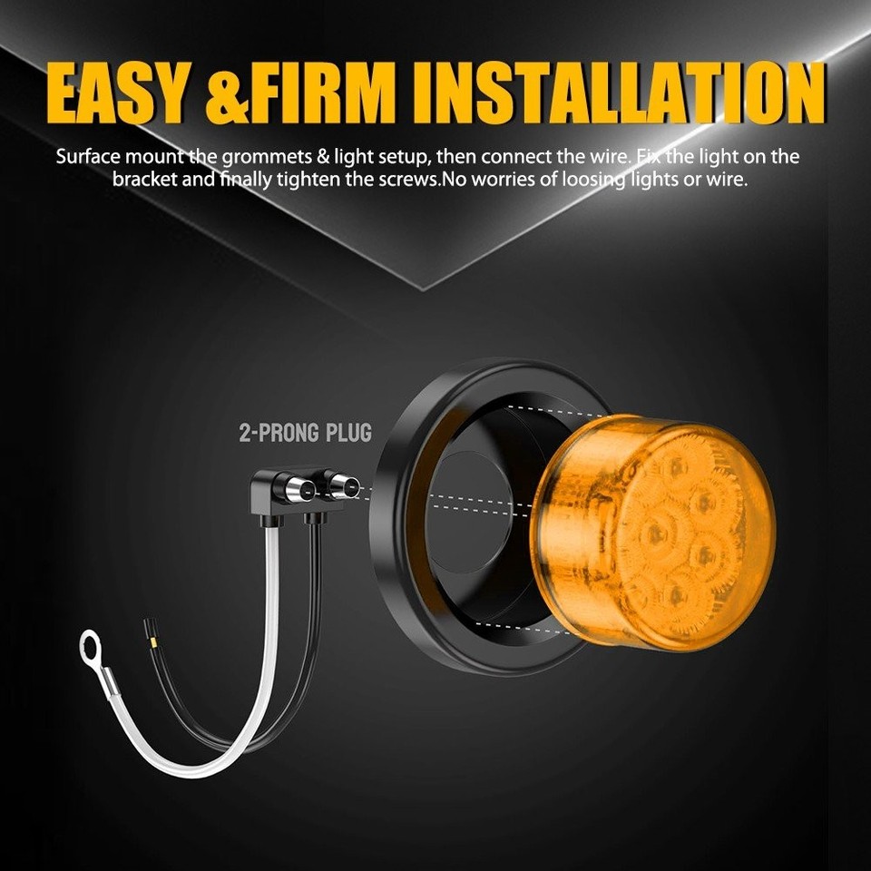 5pcs 2" Inch DOT Amber Round Trailer 9 LED Marker Lights w/ Grommet for ...