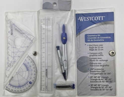 Lot Of 12 Westcott 14564 Geometry Set Kit Compass Protractor Triangles ...