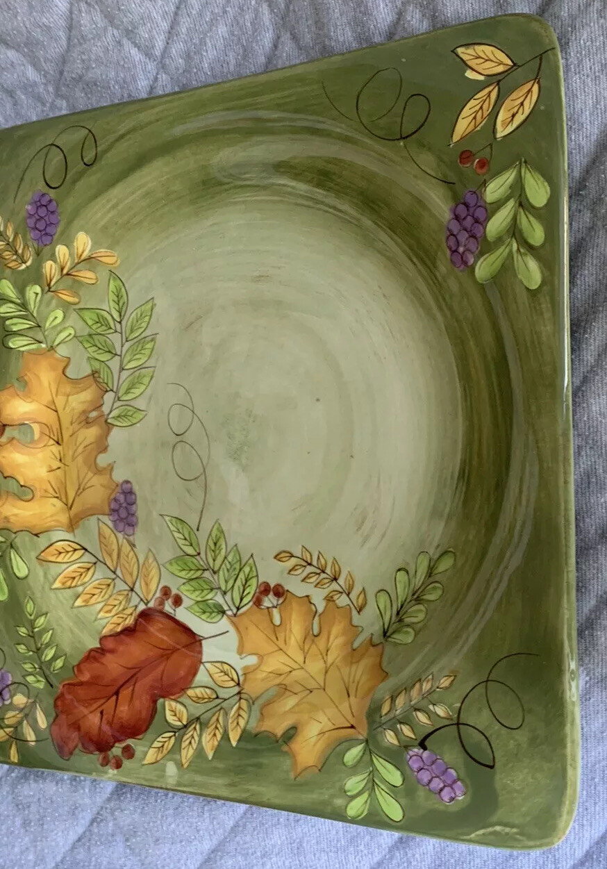 Gates Ware By Laurie Gates Green Square Plate Platter Tray Leaves Fall ...