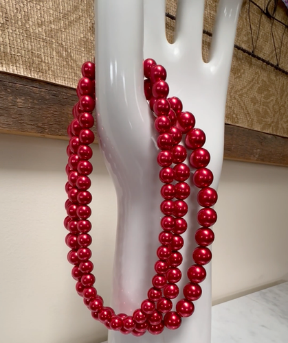 Vintage Beautiful Round Red Beads Multi-Strand Necklace Hook Closure 10 ...