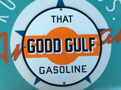 GOOD GULF GASOLINE top QUALITY porcelain coated 18 GAUGE steel SIGN | eBay